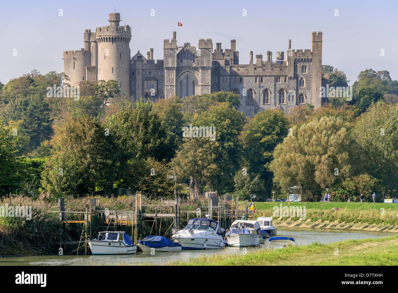 Boats moored on the River Arun, Arundel, West Sussex, England, United ...