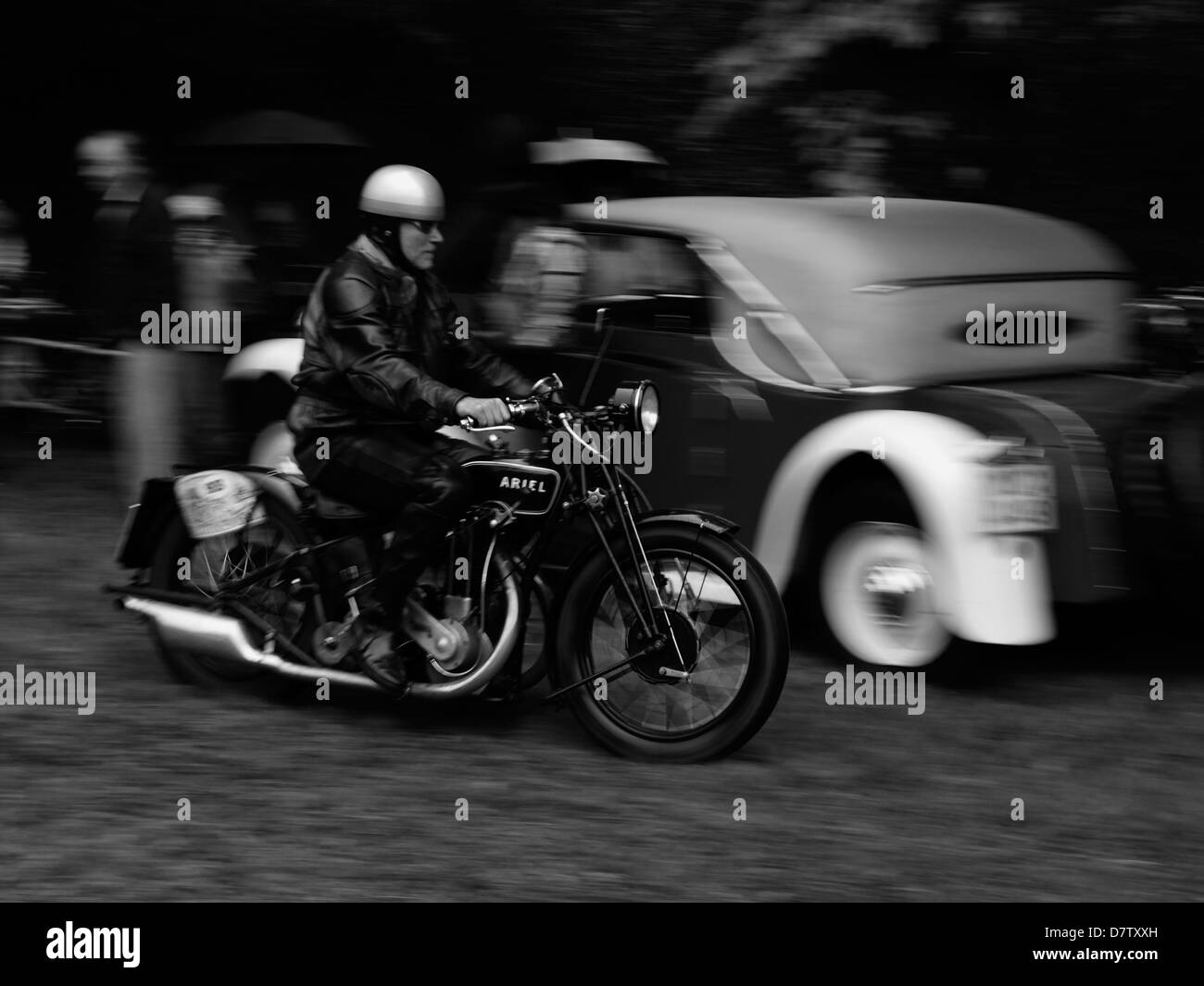 Riders on vintage motorbikes Stock Photo - Alamy