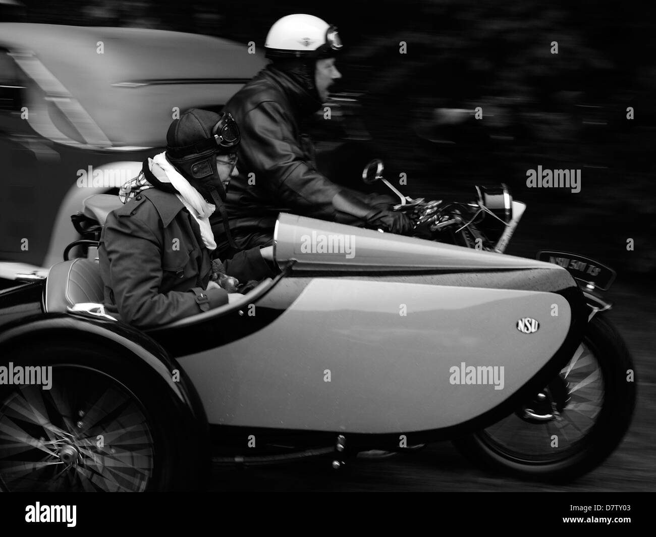 Riders on vintage motorbikes Stock Photo - Alamy