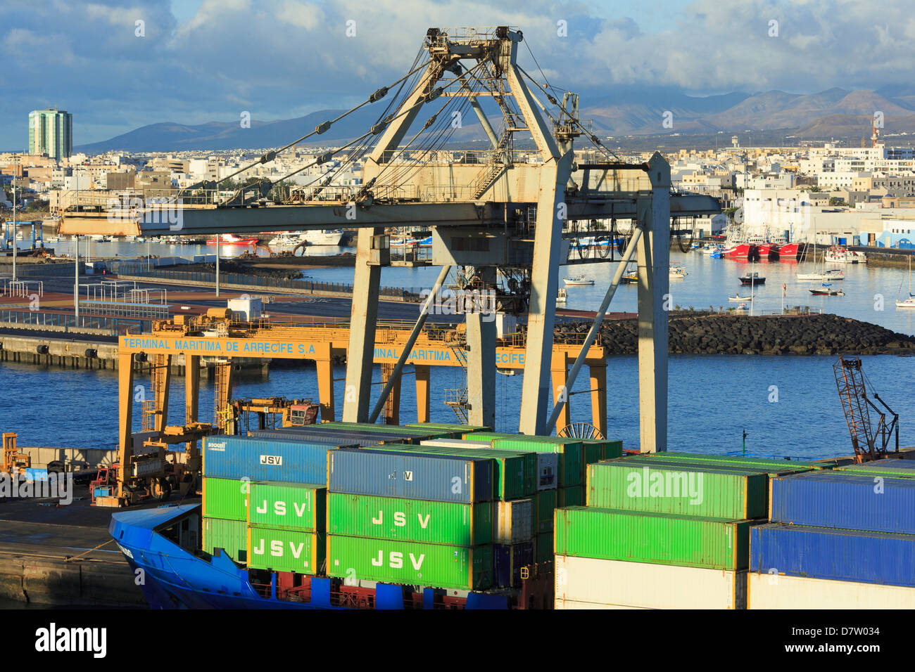 Conatiner ship in the Port of Marmoles, Arrecife, Lanzarote Island ...