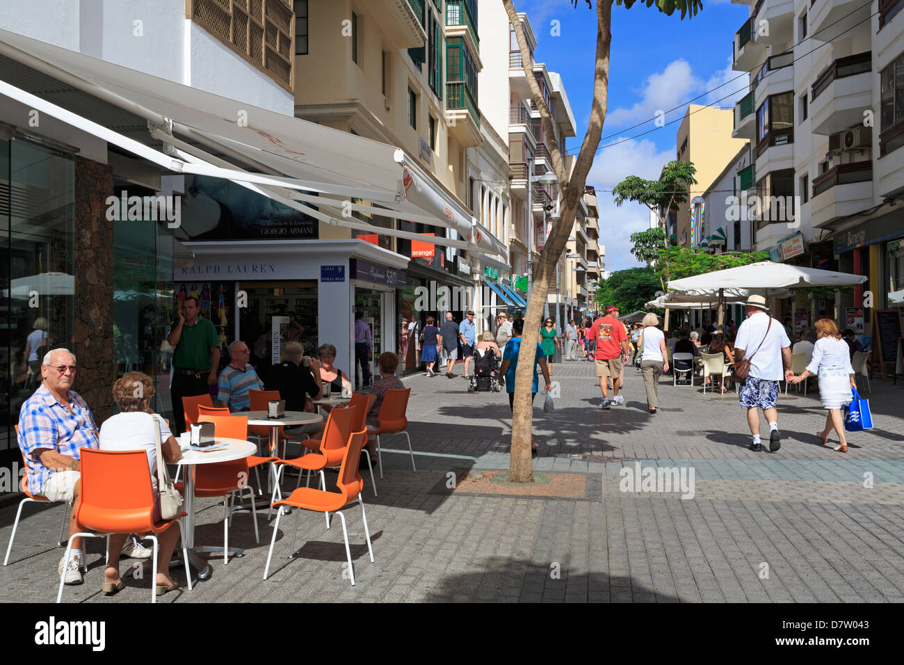 Cafe on Calle Leon Castillo, Arrecife, Lanzarote Island, Canary Islands ...