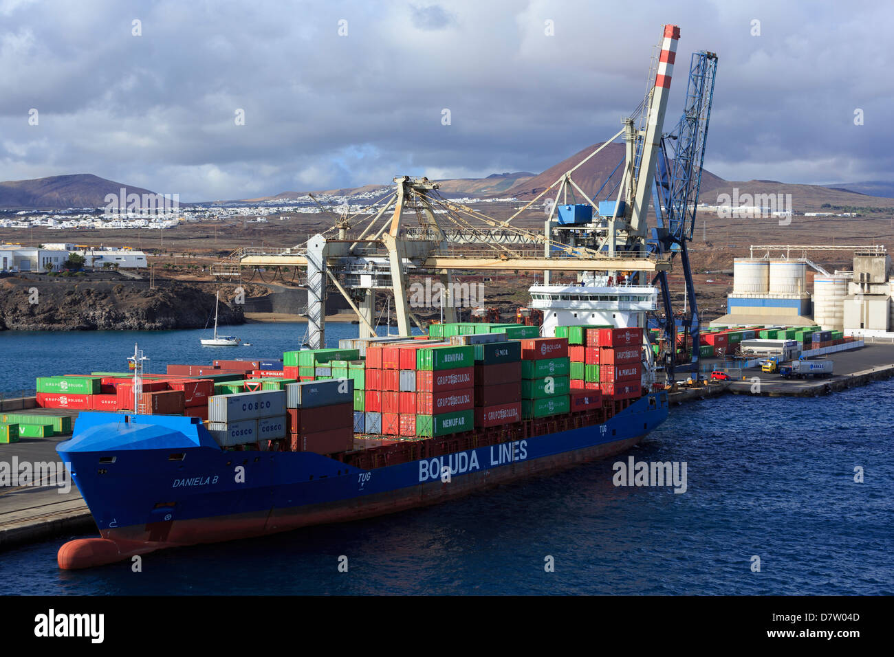 Conatiner ship in the Port of Marmoles, Arrecife, Lanzarote Island ...