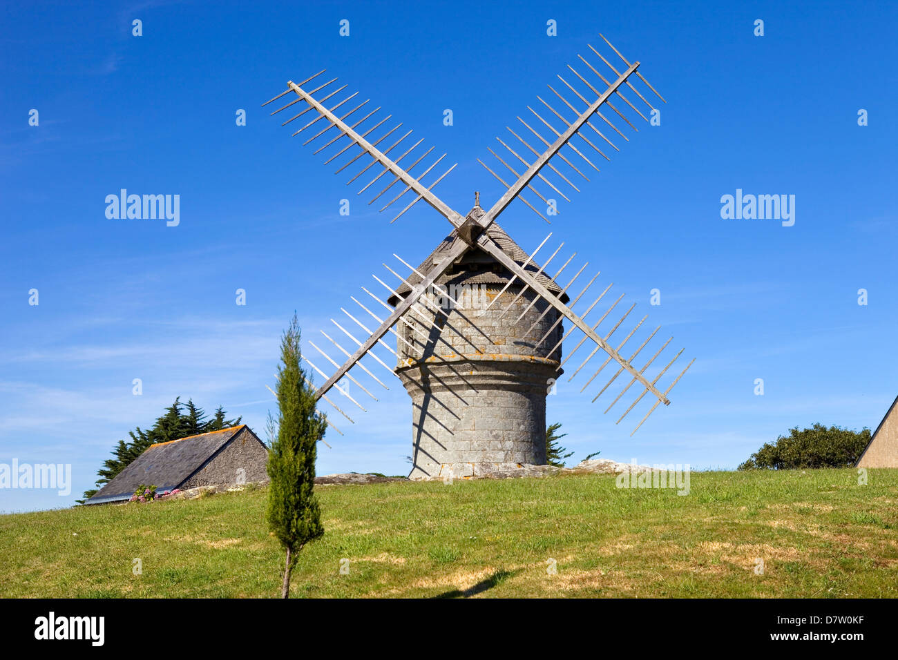 typical brittany windmill in the north of france Stock Photo - Alamy