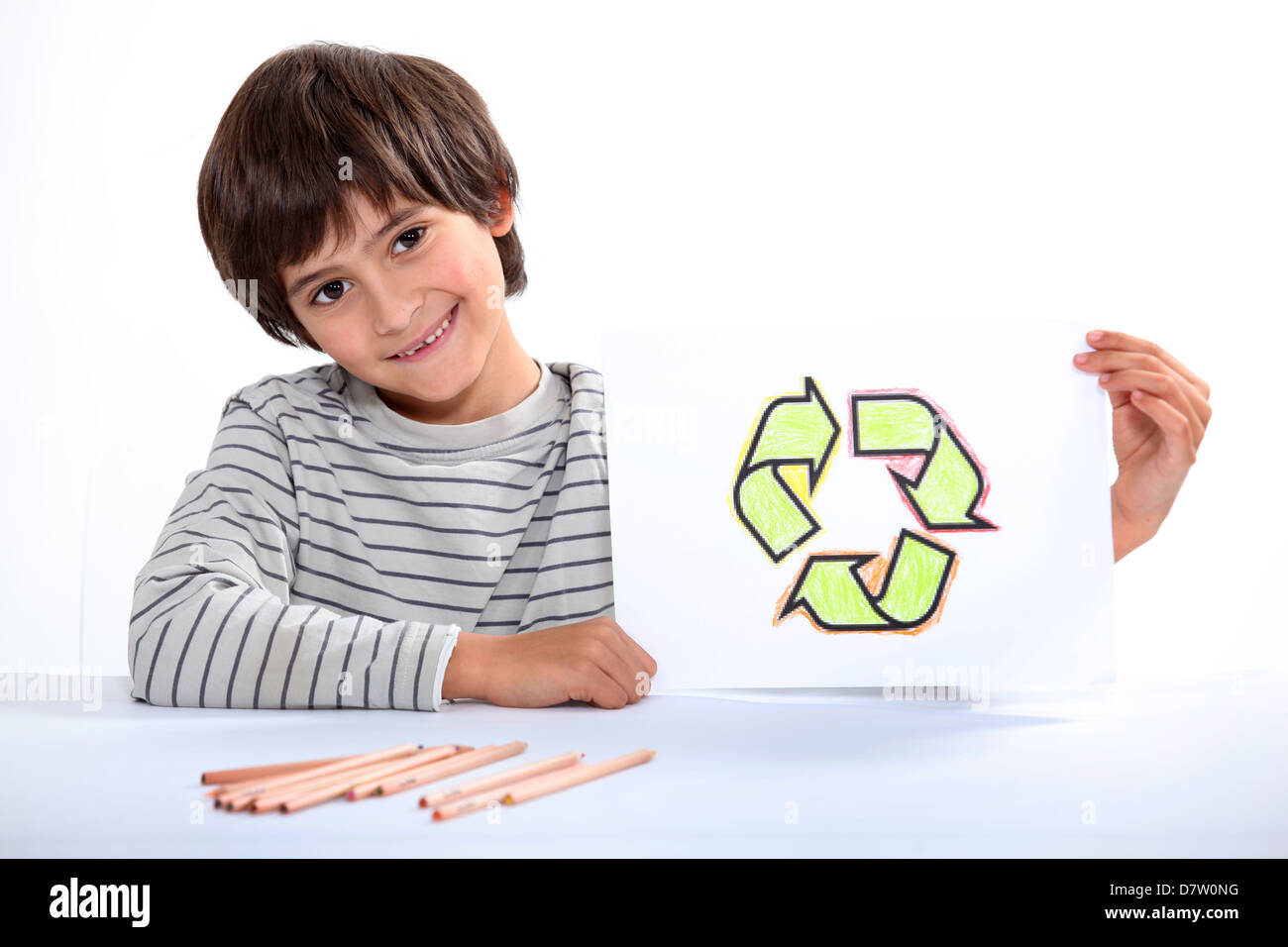 little boy showing a circle composed of arrows Stock Photo - Alamy
