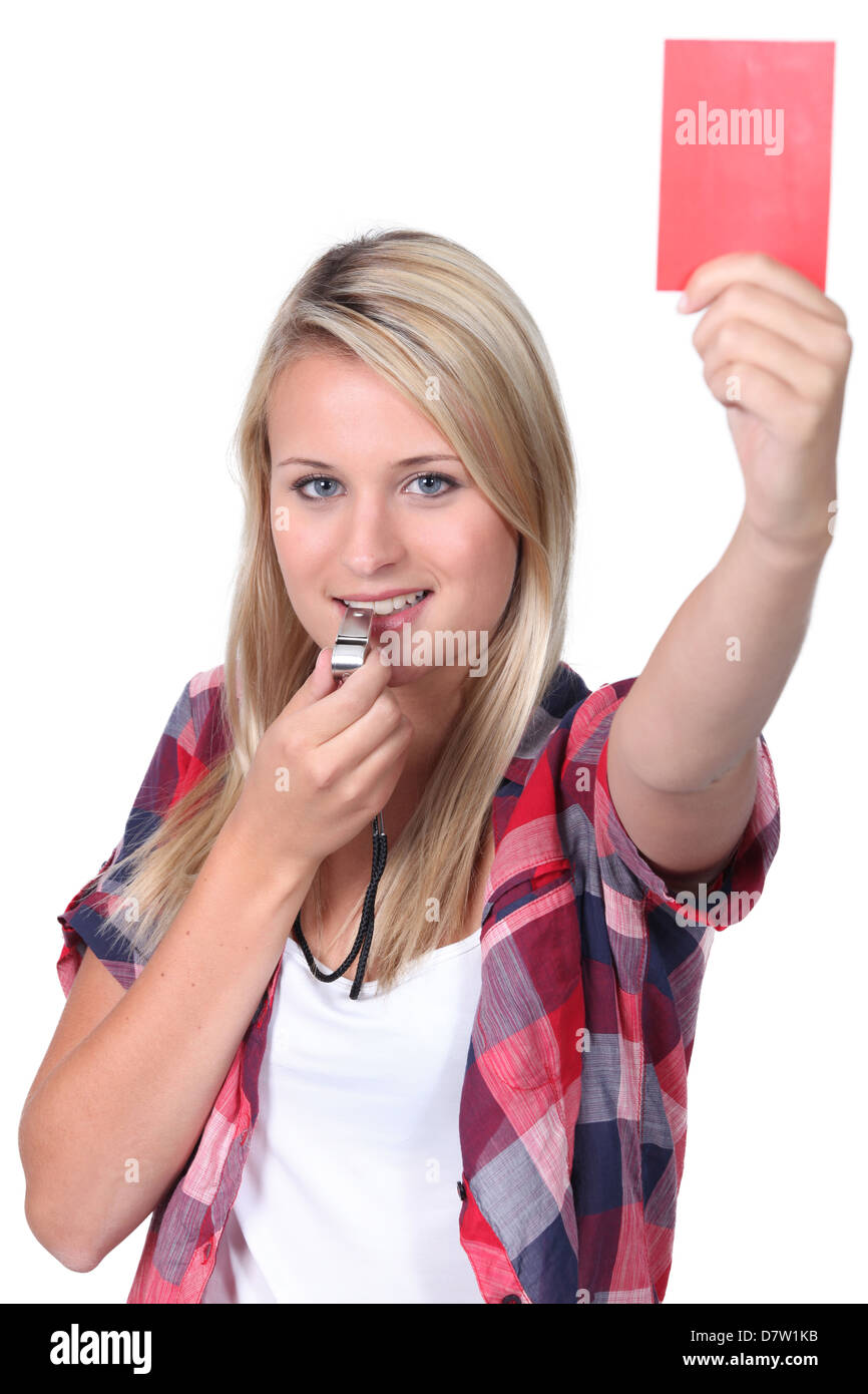 Girl holding up red card Stock Photo - Alamy Girl holding up red card Stock Photo - Alamy