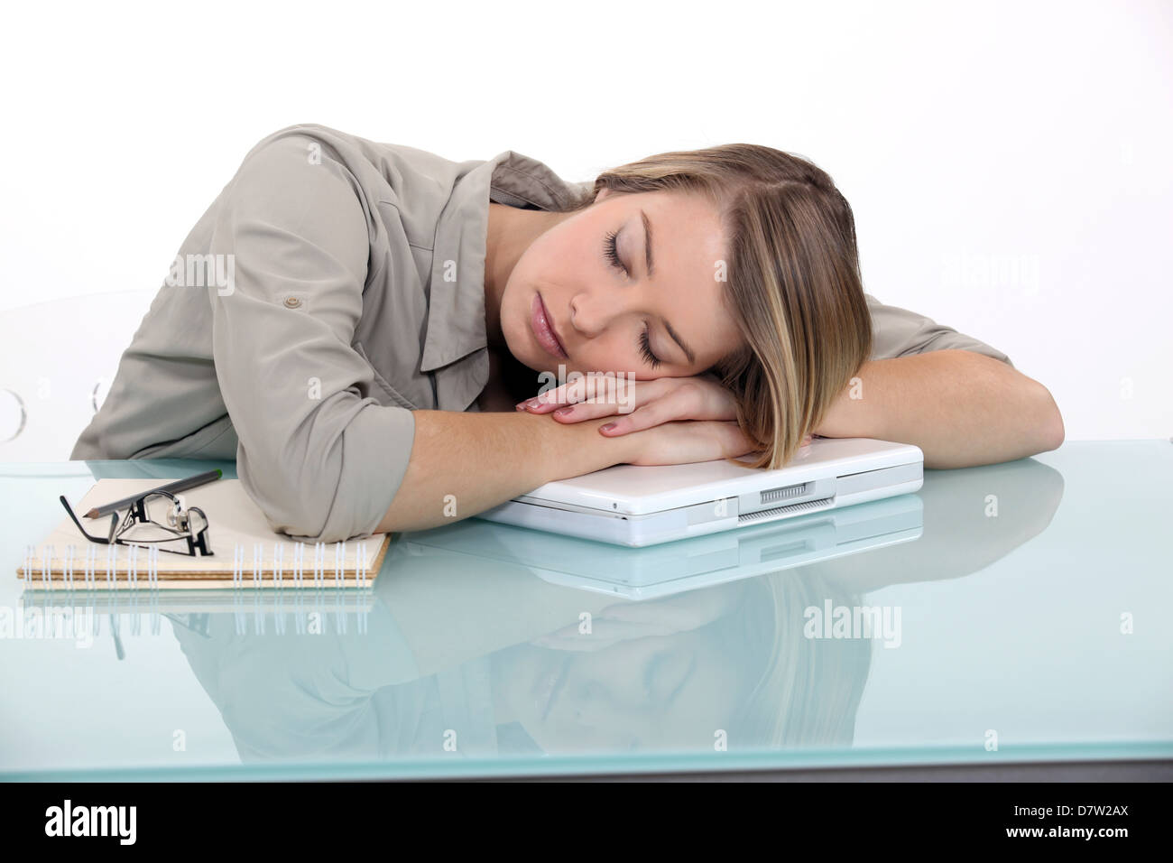 Businesswoman sleeping at work Stock Photo - Alamy