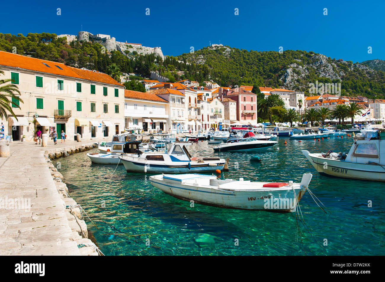 Hvar harbour and Fortica (Spanish Fortress), Hvar Island, Dalmatian ...