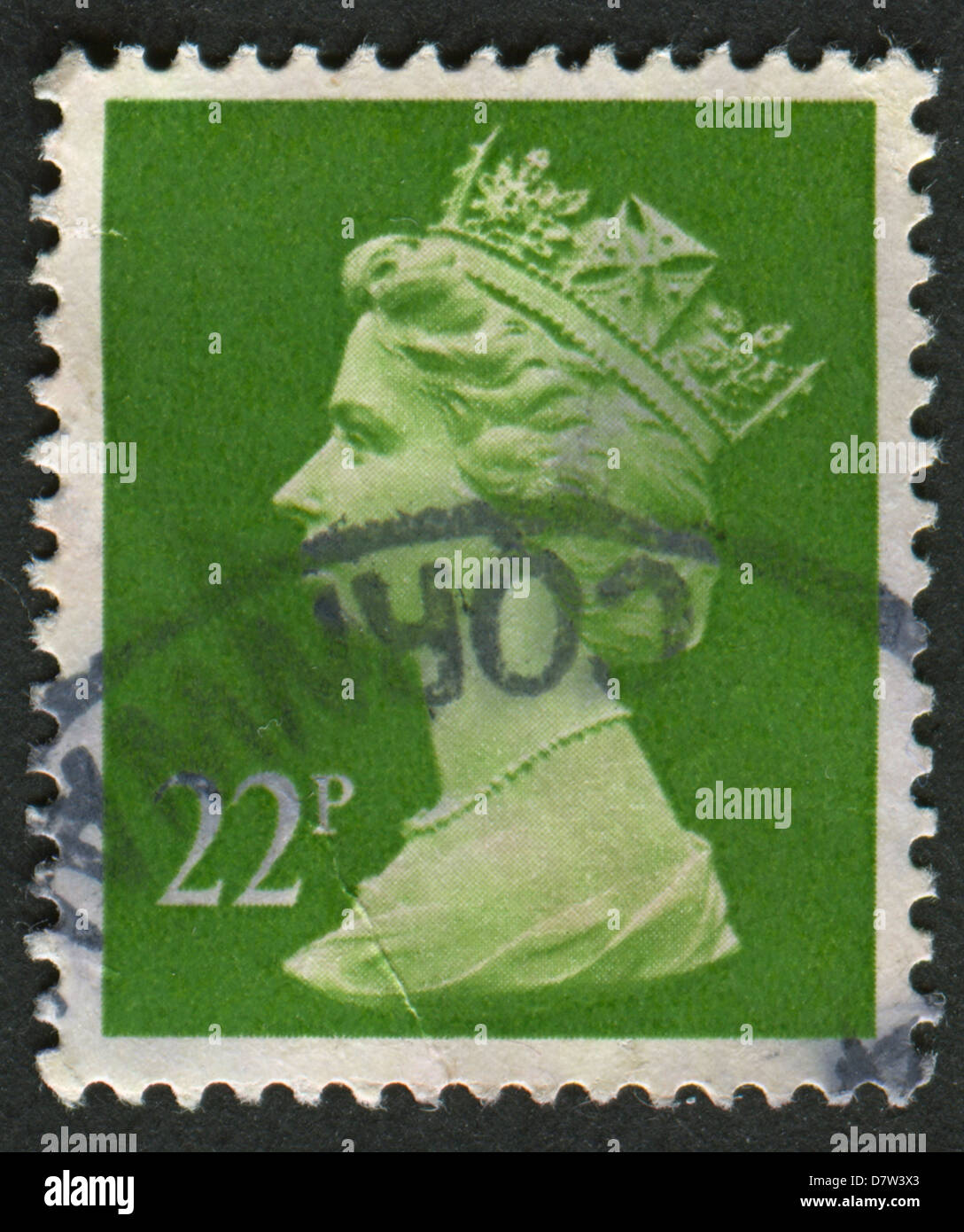 A stamp printed in UK shows image of Elizabeth II is the constitutional ...