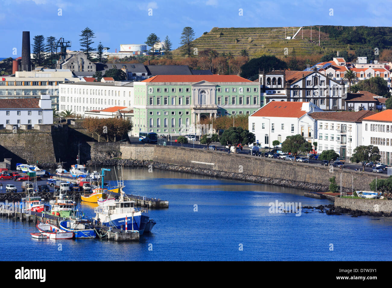 Fishing boats in harbour, Ponta Delgada City, Sao Miguel Island, Azores ...
