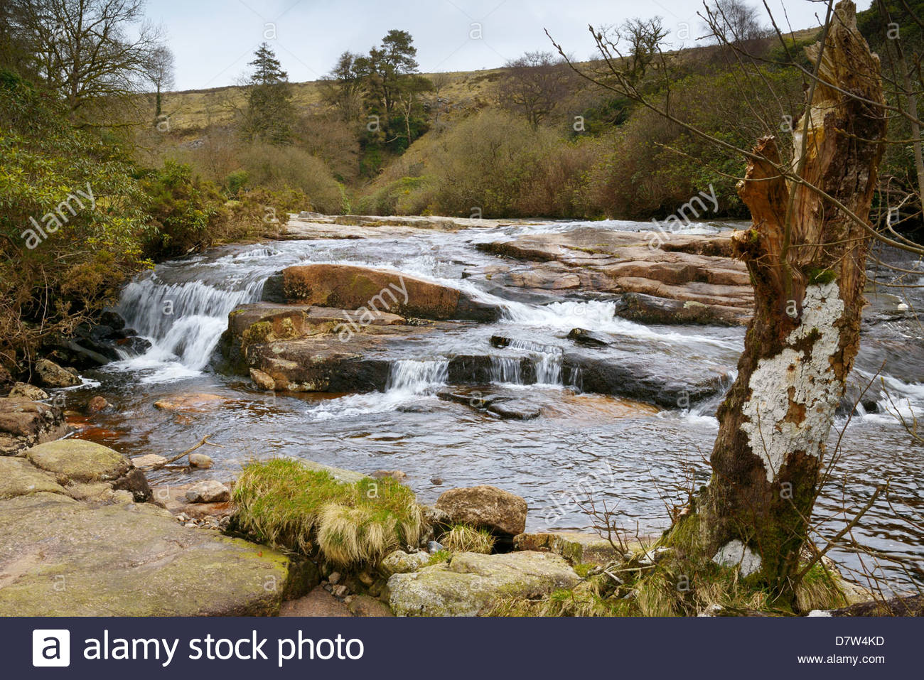 Rock cascade, River Avon, Shipley Bridge, Dartmoor, Devon, England UK ...