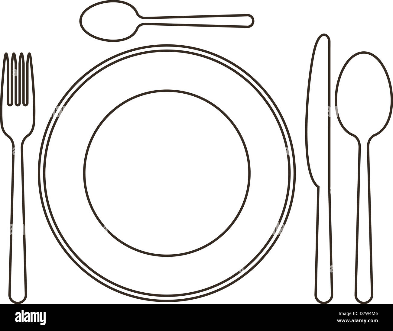 Place setting with plate, knife, spoons and fork Stock Photo - Alamy