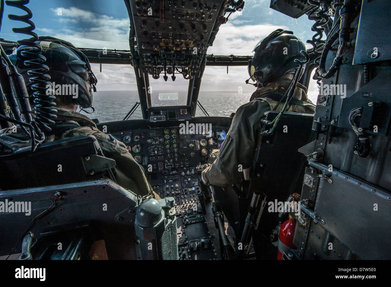 Pilot and co-pilot on a Royal Navy Sea King Mk4 Helicopter Stock Photo ...