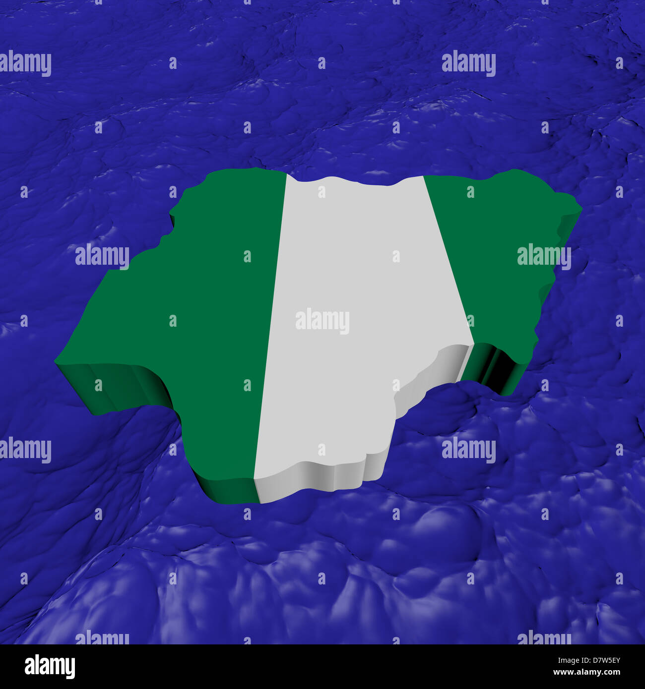 Nigeria map flag in abstract ocean illustration Stock Photo - Alamy