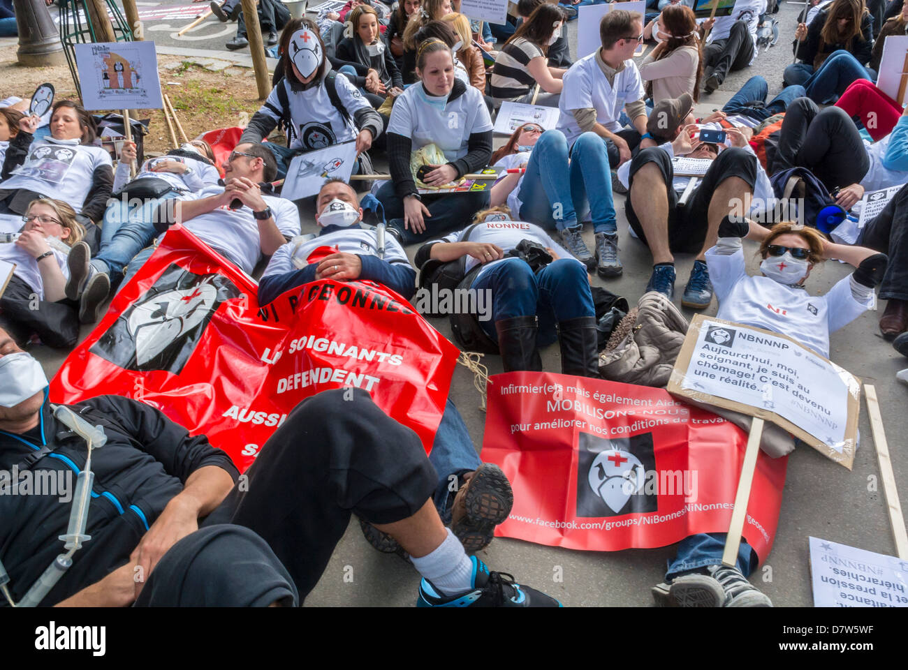 Paris, France, Large Crowd People, Sitting, Nurses Demonstration ...