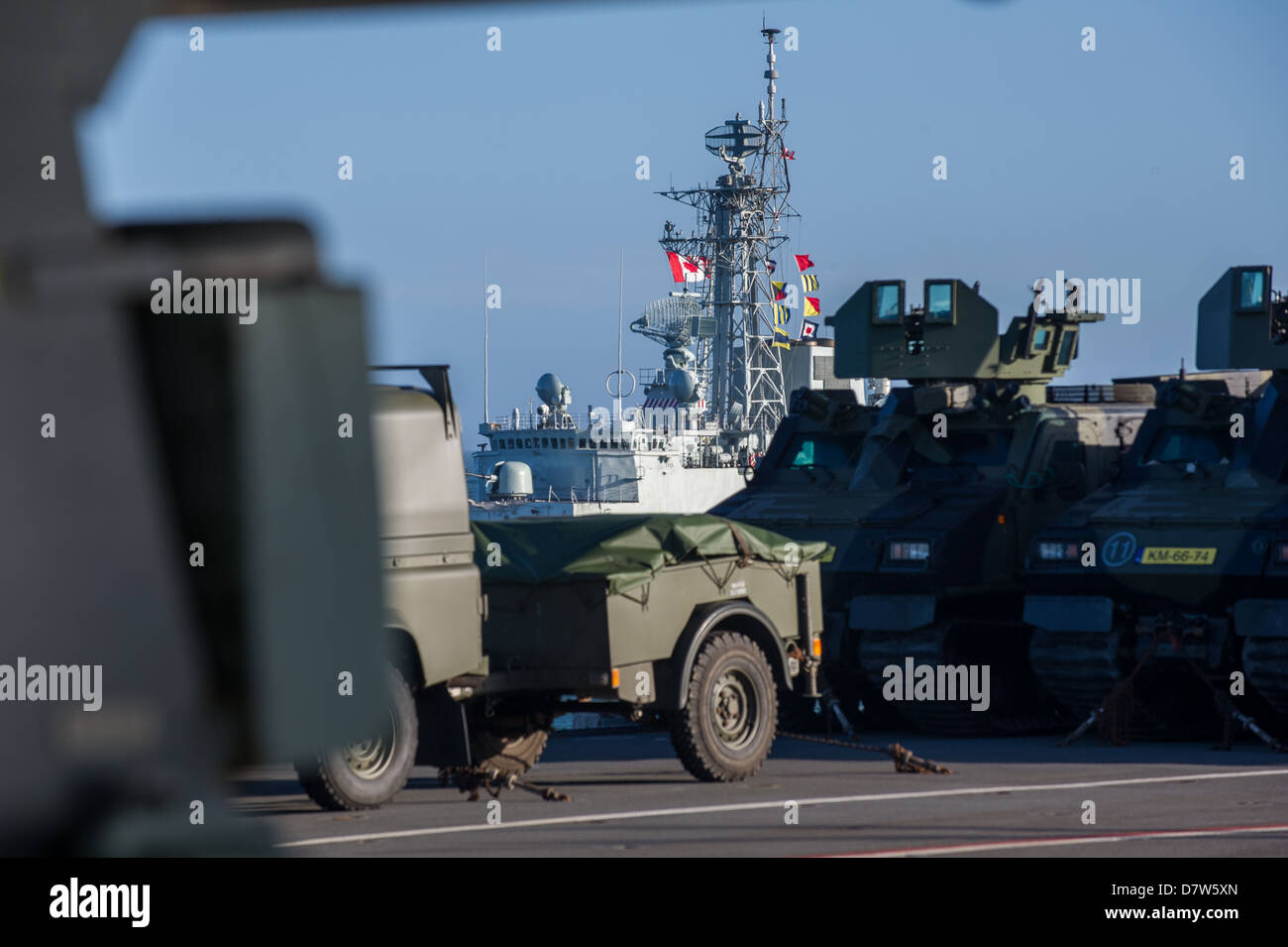 The bridge of Canadian destroyer HMCS St John seen from the flight deck ...