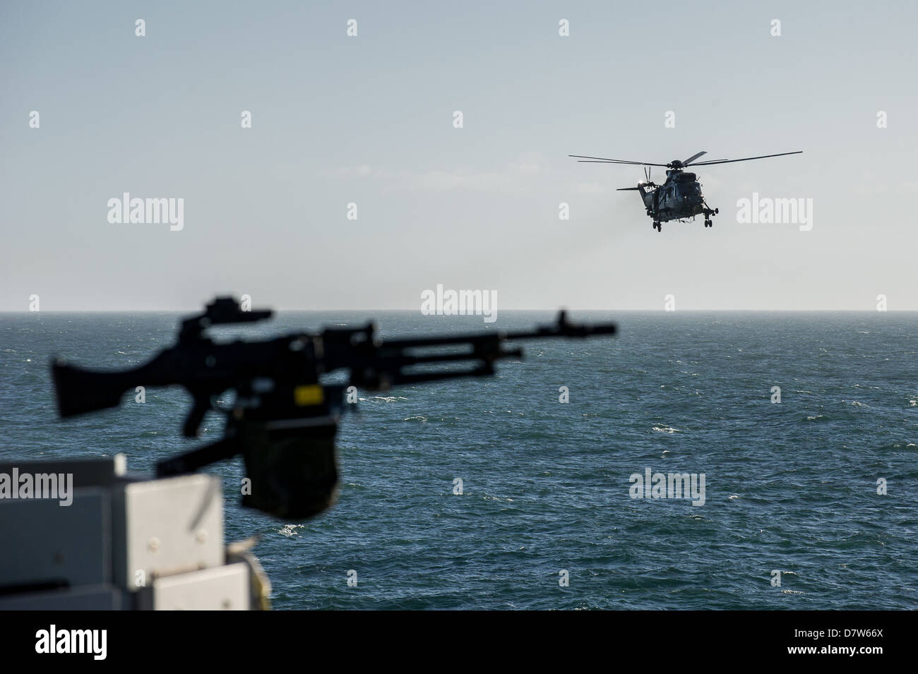 A Mk4 Sea King of 845 Naval Air Squadron seen from HMS Bulwark with ...