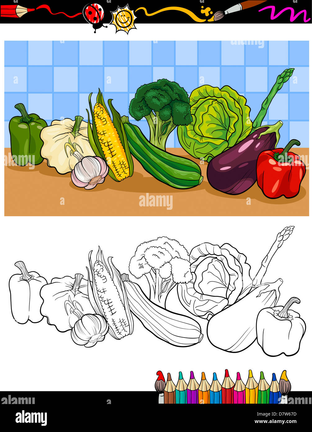 Eggplant vegetable cartoon coloring book hi-res stock photography and ...