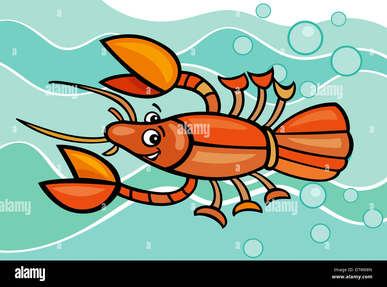 Cartoon Illustration of Funny Crayfish in the Water Stock Photo - Alamy