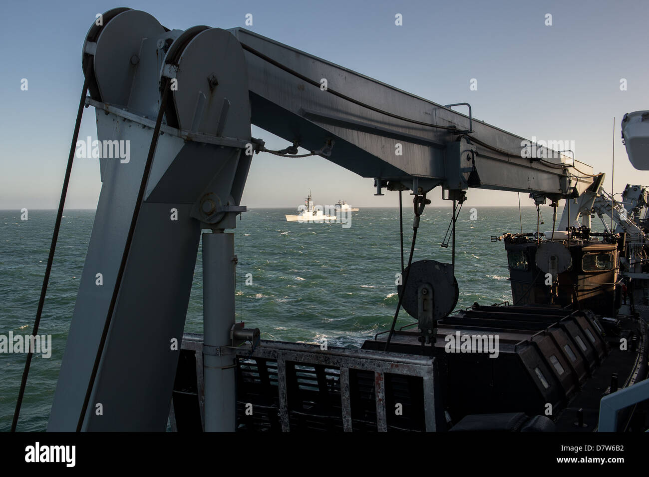 HMCS St John and HMLMS Rotterdam at sea looking past the starboard ...
