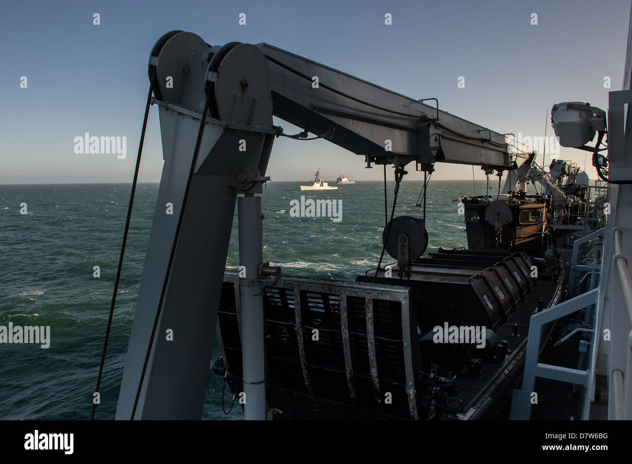 HMCS St John and HMLMS Rotterdam at sea looking past the starboard ...