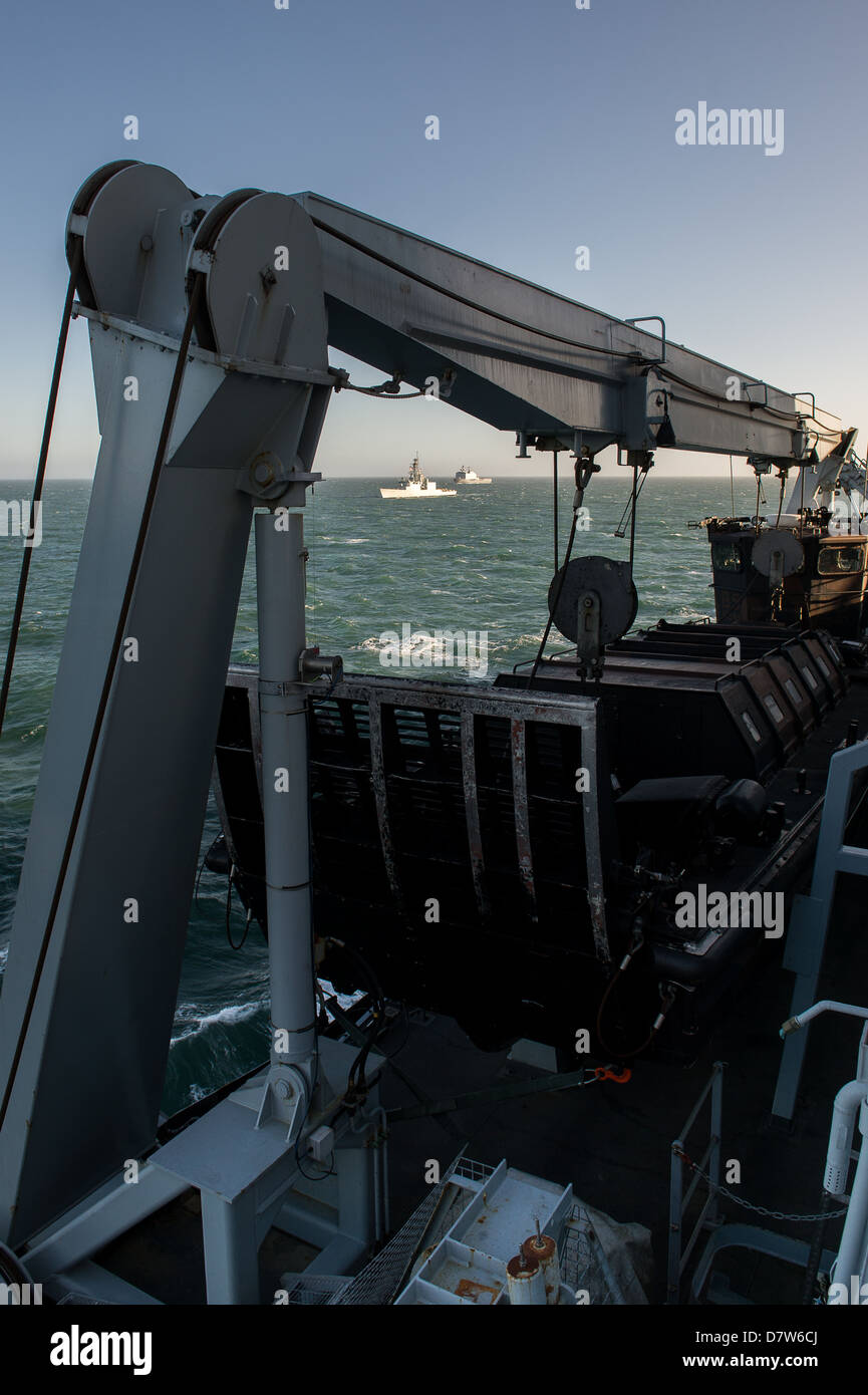 HMCS St John and HMLMS Rotterdam at sea looking past the starboard ...