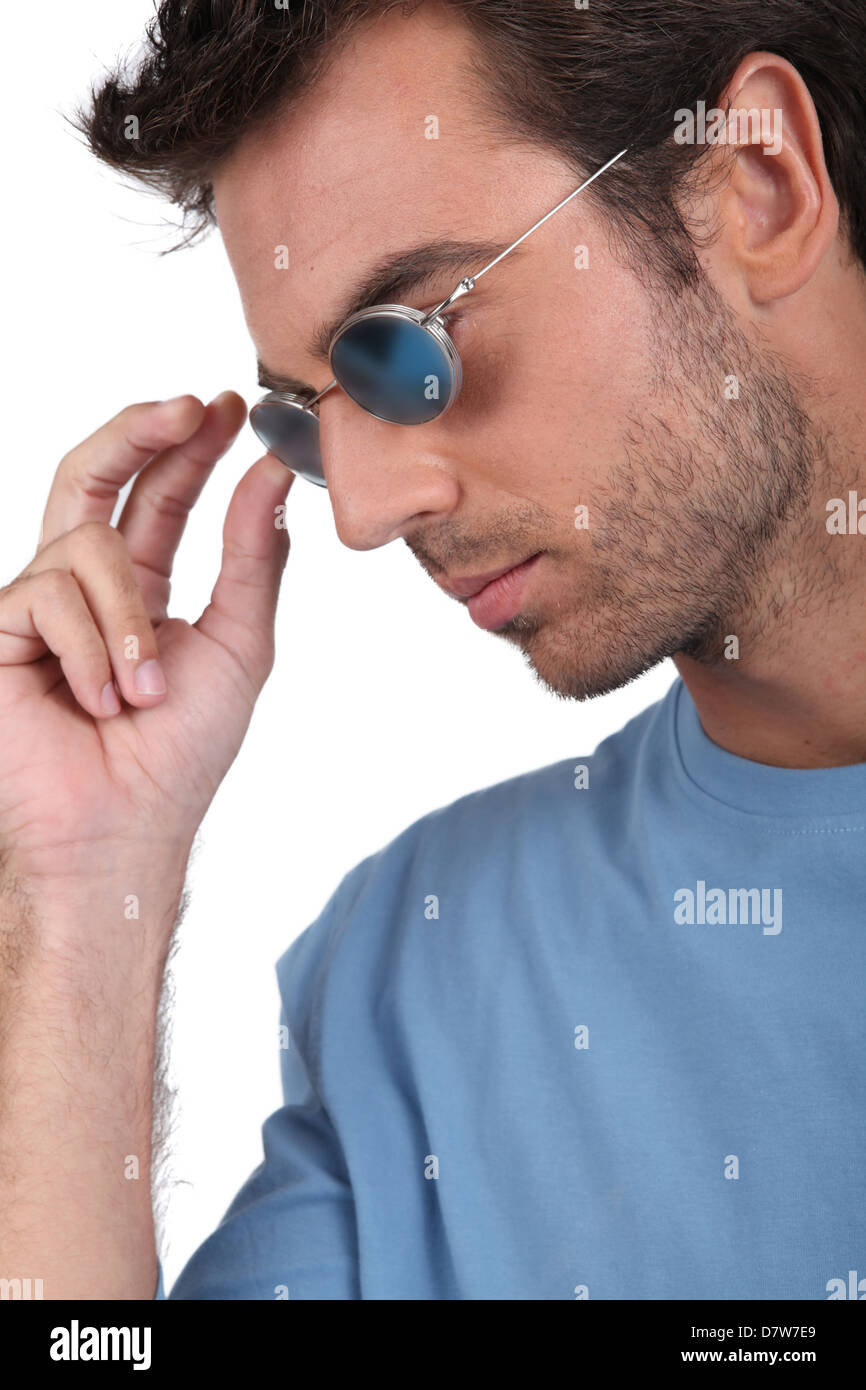 Man with blue sunglasses Stock Photo - Alamy