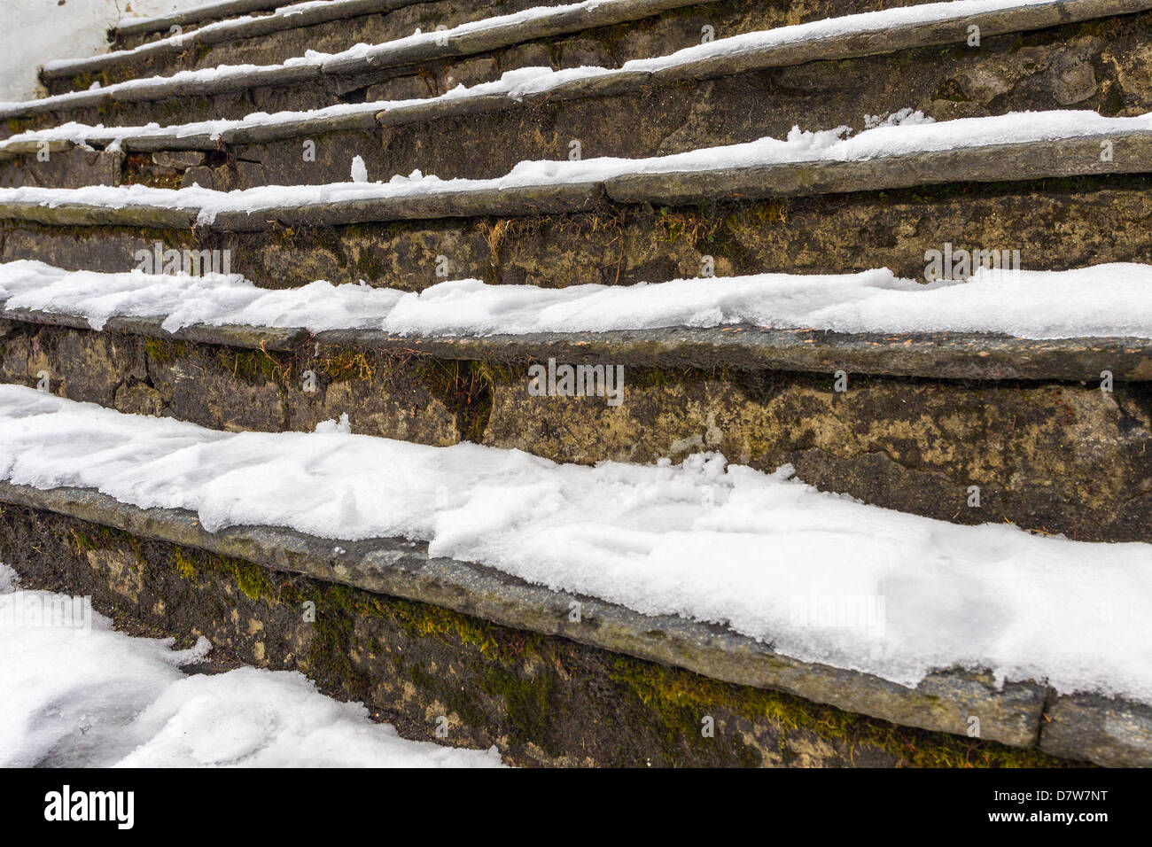 Snow covered steps on Mt Floyen Bergen Norway Stock Photo - Alamy