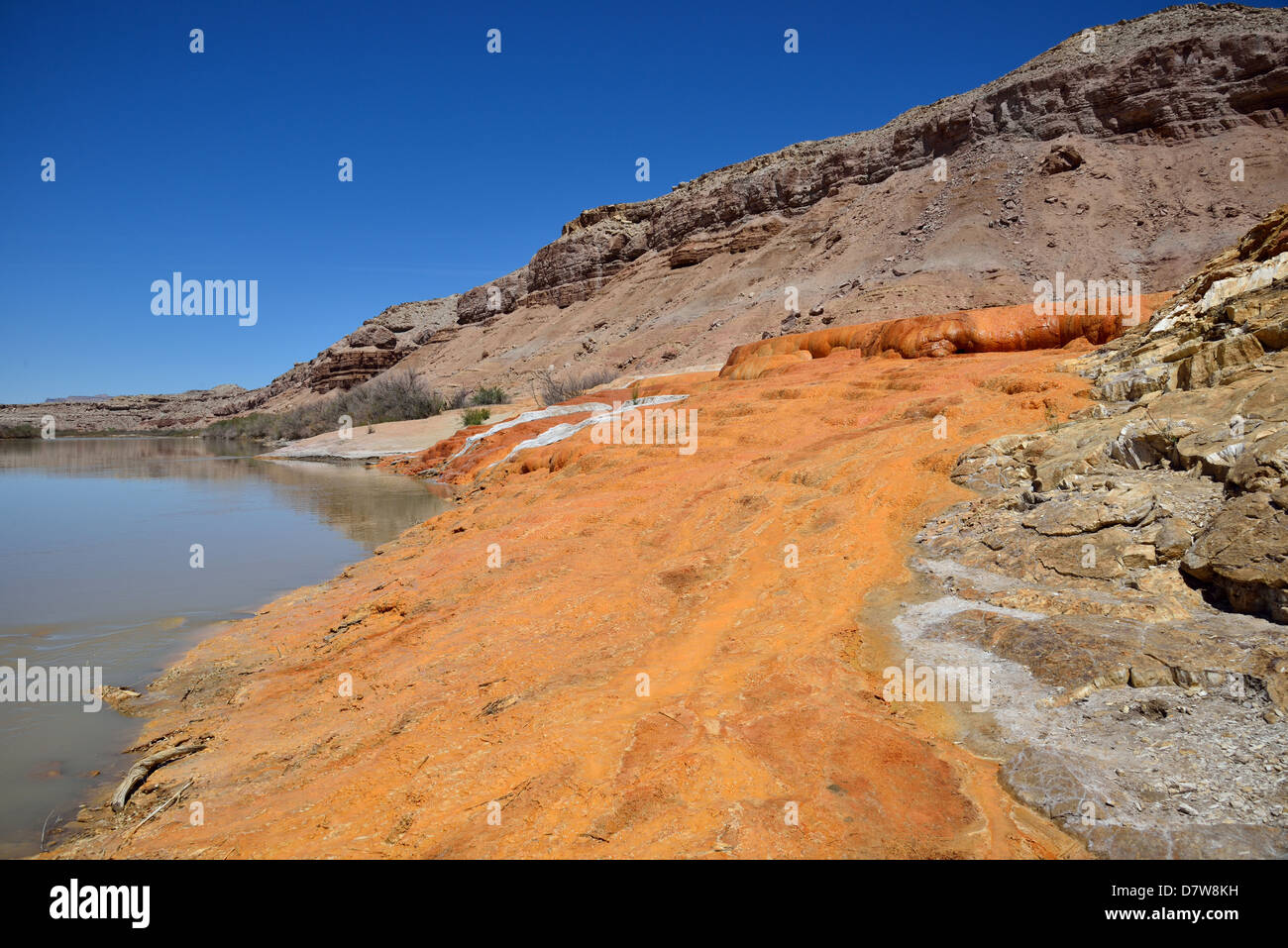 Bright orange travertine deposits at the Crystal Geyser. Green River ...