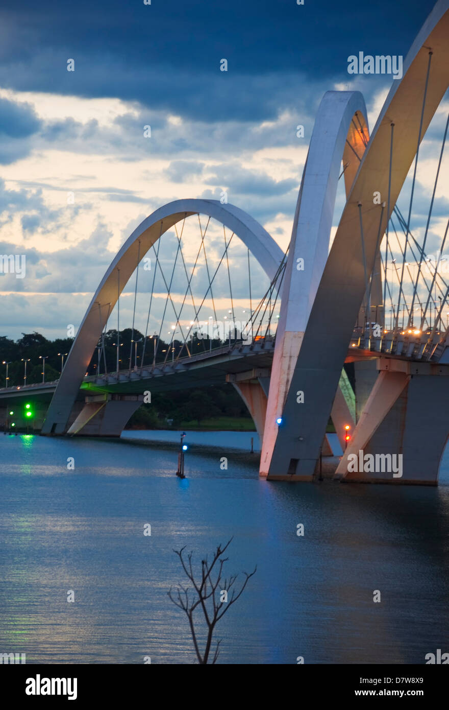 Juscelino Kubitschek Bridge in Brasilia, Brazil at sunset Stock Photo ...