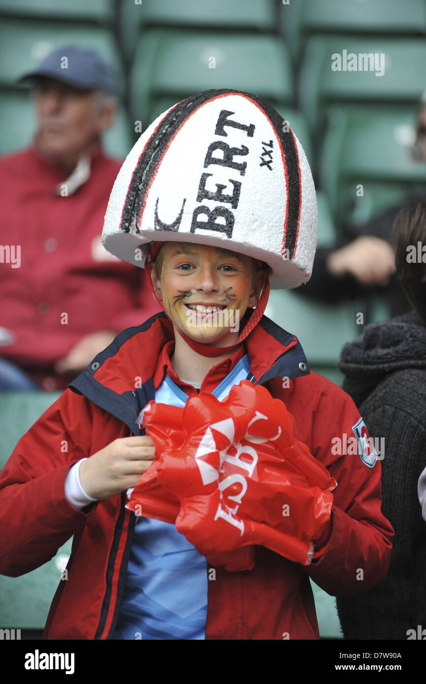 A young rugby fan wearing appropriate headgear at the HSBC Sevens World ...