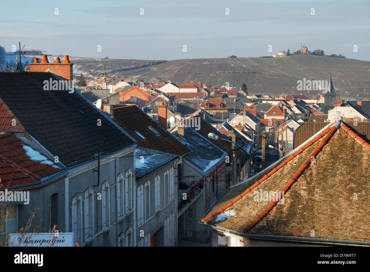 Rooftops of the Verzenay, a wine-making town in the Champagne region of ...