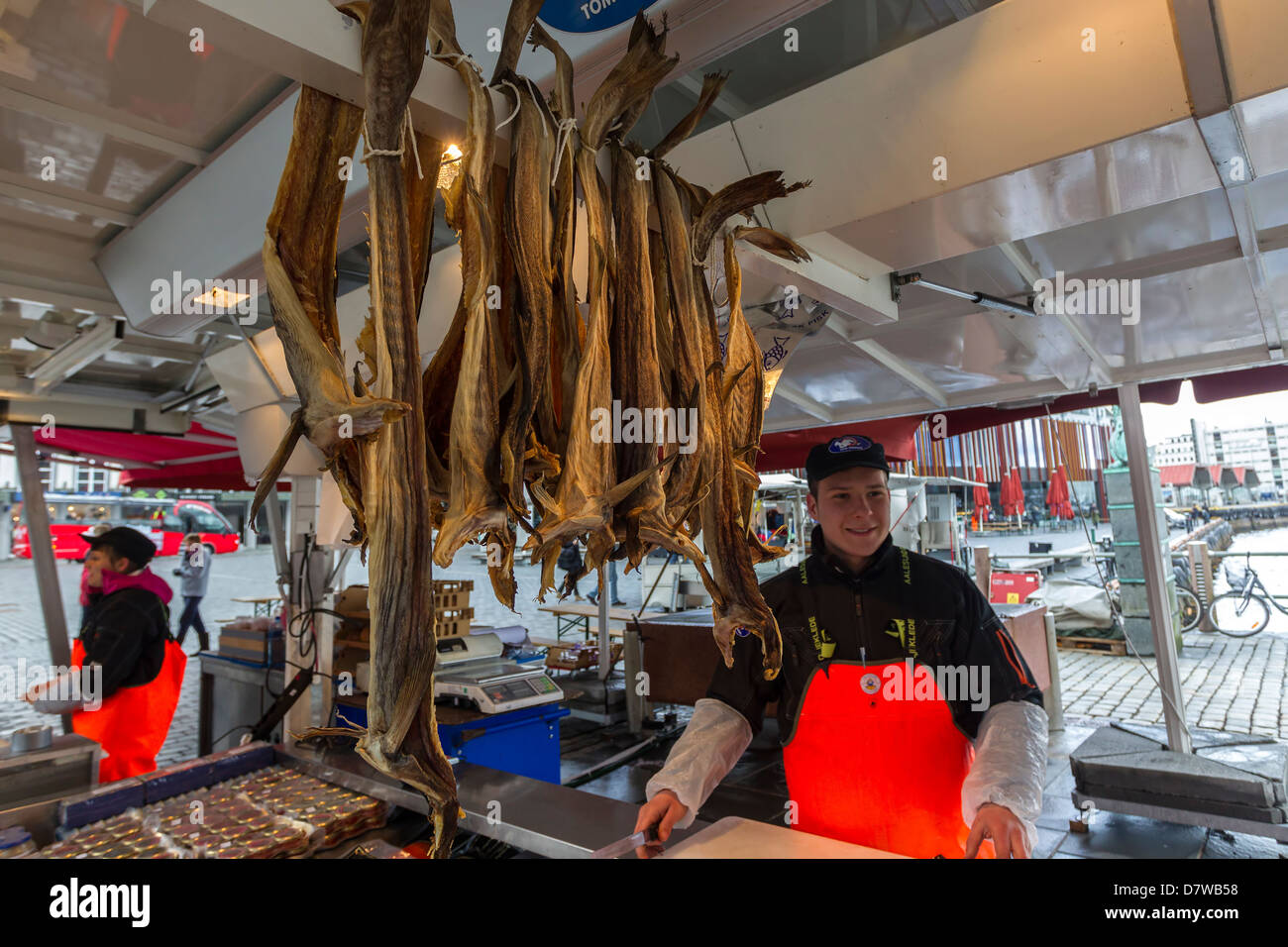Dried Cod hanging on a stall in Bergen Fish Market Stock Photo - Alamy