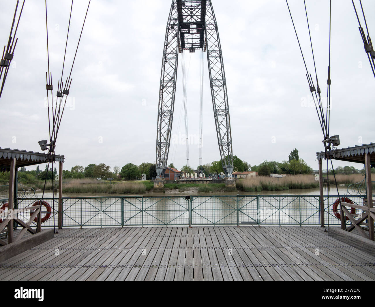 A view of the historic Transporter bridge crossing the Charente river ...