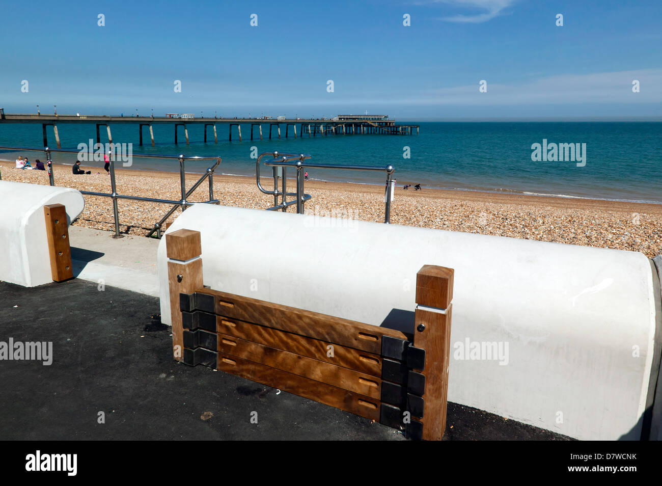 A view of Deal Pier, showing the new seafront flood defences in the ...