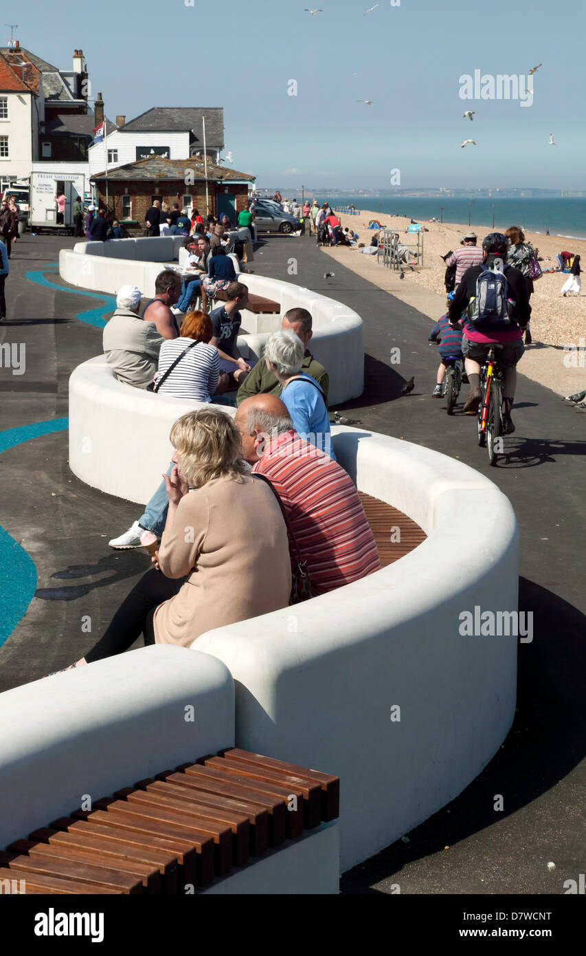 Benching built in to the new wave wall, part of the new flood defencs ...