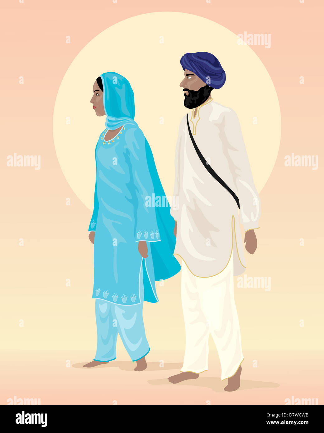 an illustration of a Sikh couple dressed in traditional clothing with ...