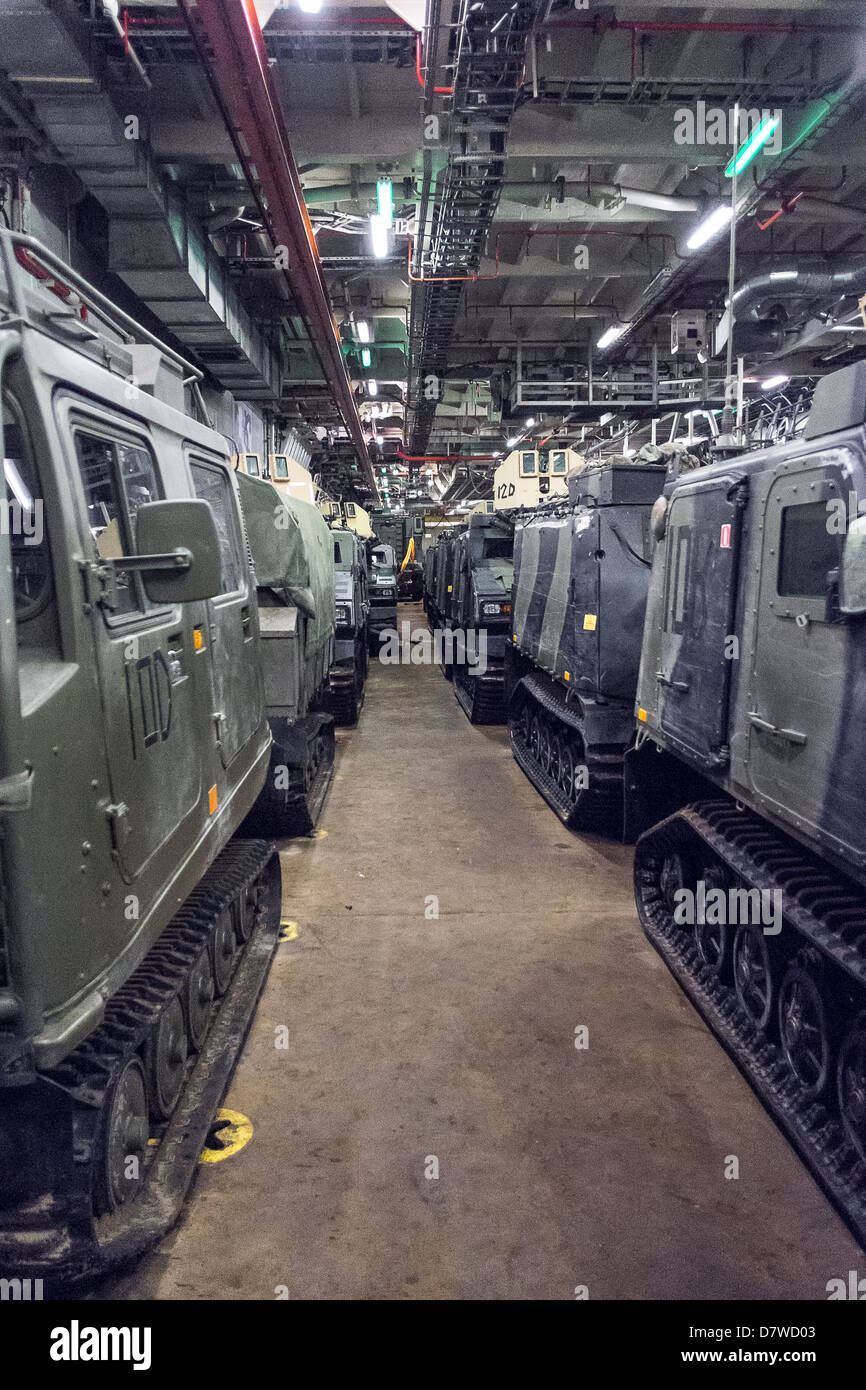 The Vehicle Deck onboard Assault Ship HMS Bulwark with Viking and BV ...