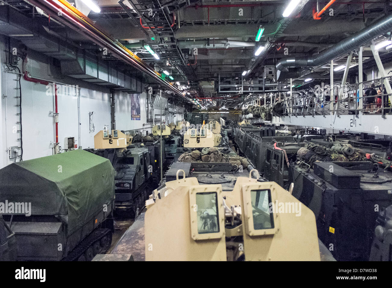 The Vehicle Deck onboard Assault Ship HMS Bulwark with Viking and BV ...