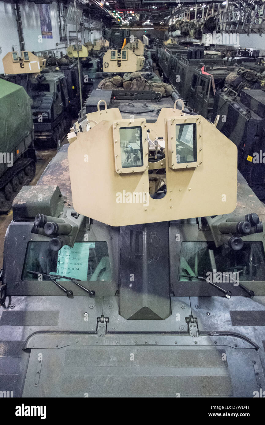 The Vehicle Deck onboard Assault Ship HMS Bulwark with Viking and BV ...
