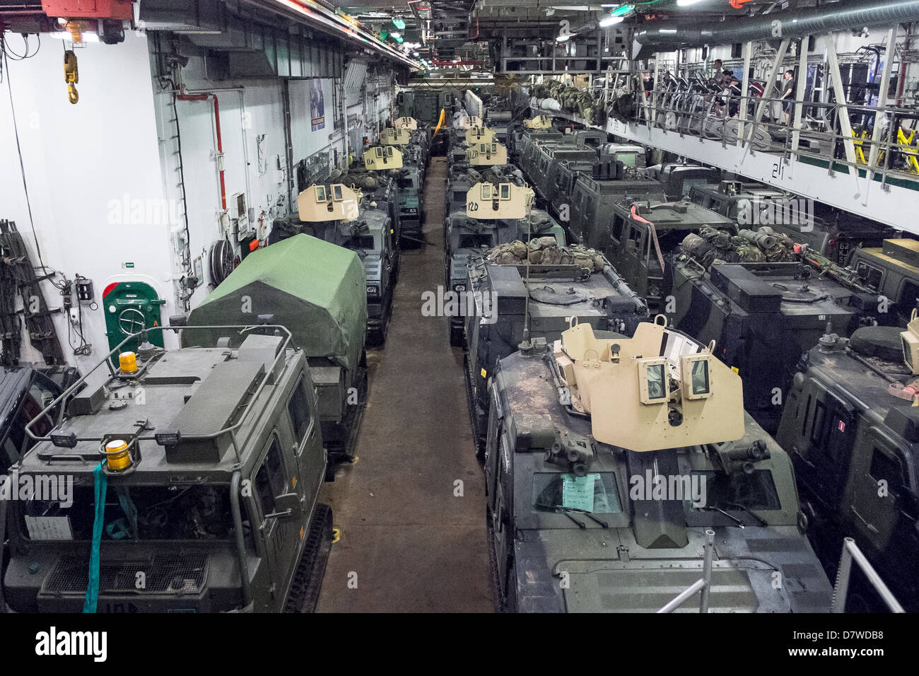 The Vehicle Deck onboard Assault Ship HMS Bulwark with Viking and BV ...