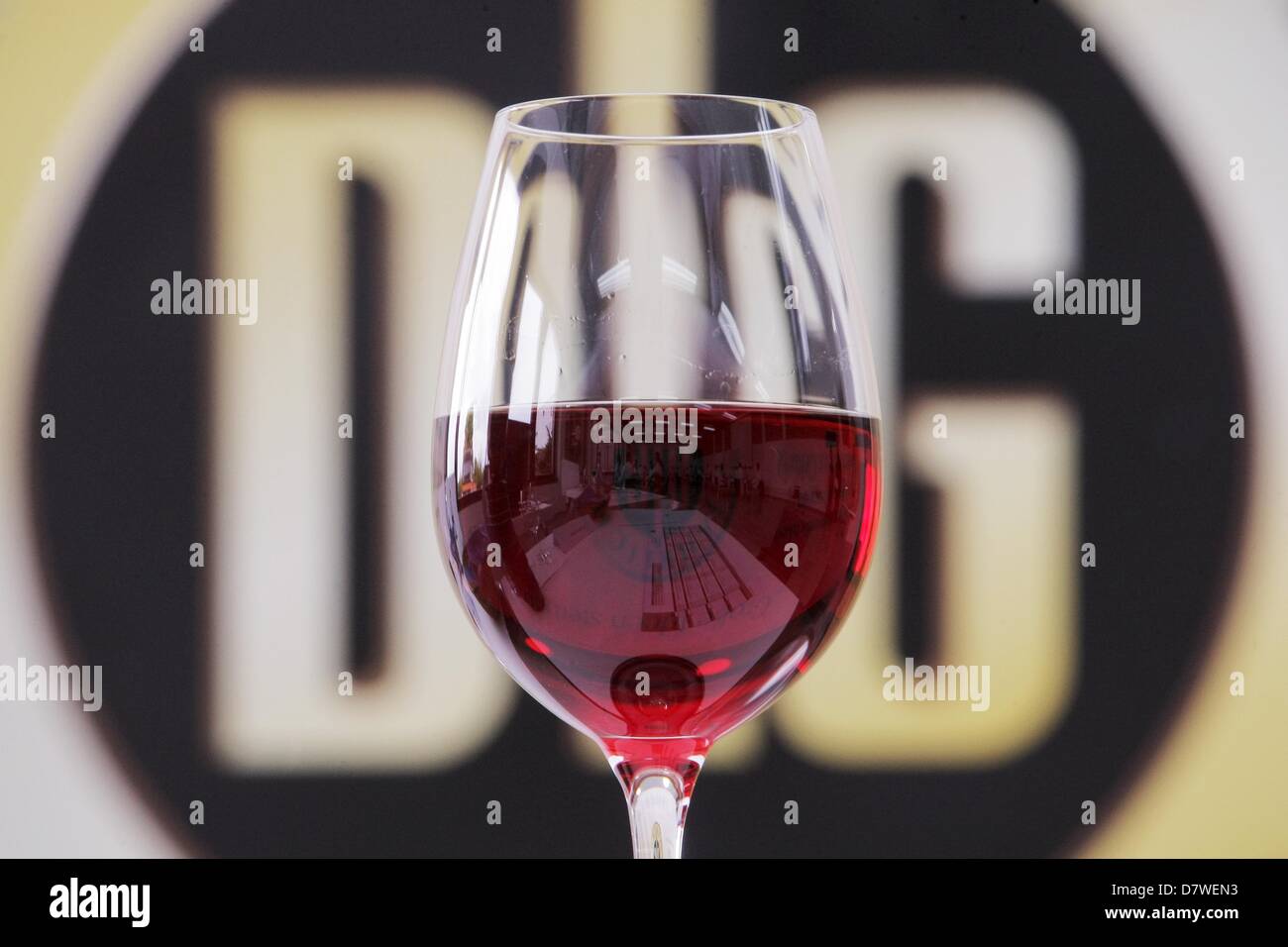 The DLG logo is pictured behind a glass of red wine in the testing ...