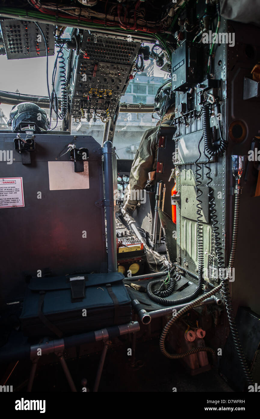 View inside a Royal Navy Sea King Mk4 helicopter which is on the flight ...