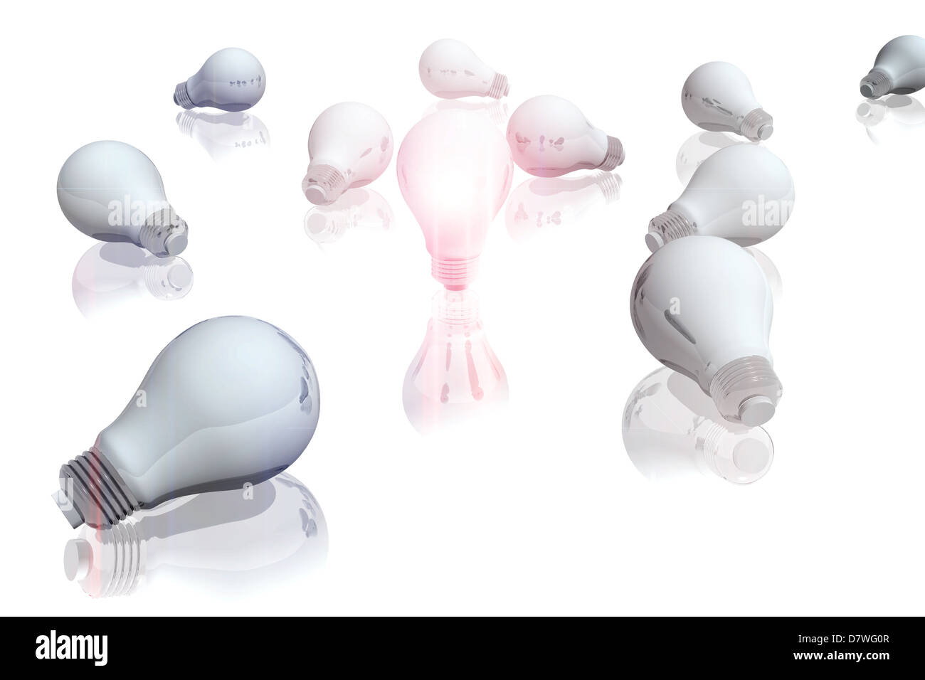 Lit bulb surrounded by unlit bulbs Stock Photo - Alamy