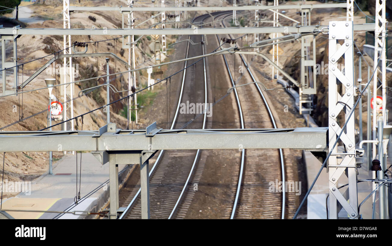a view of two railroad tracks Stock Photo - Alamy