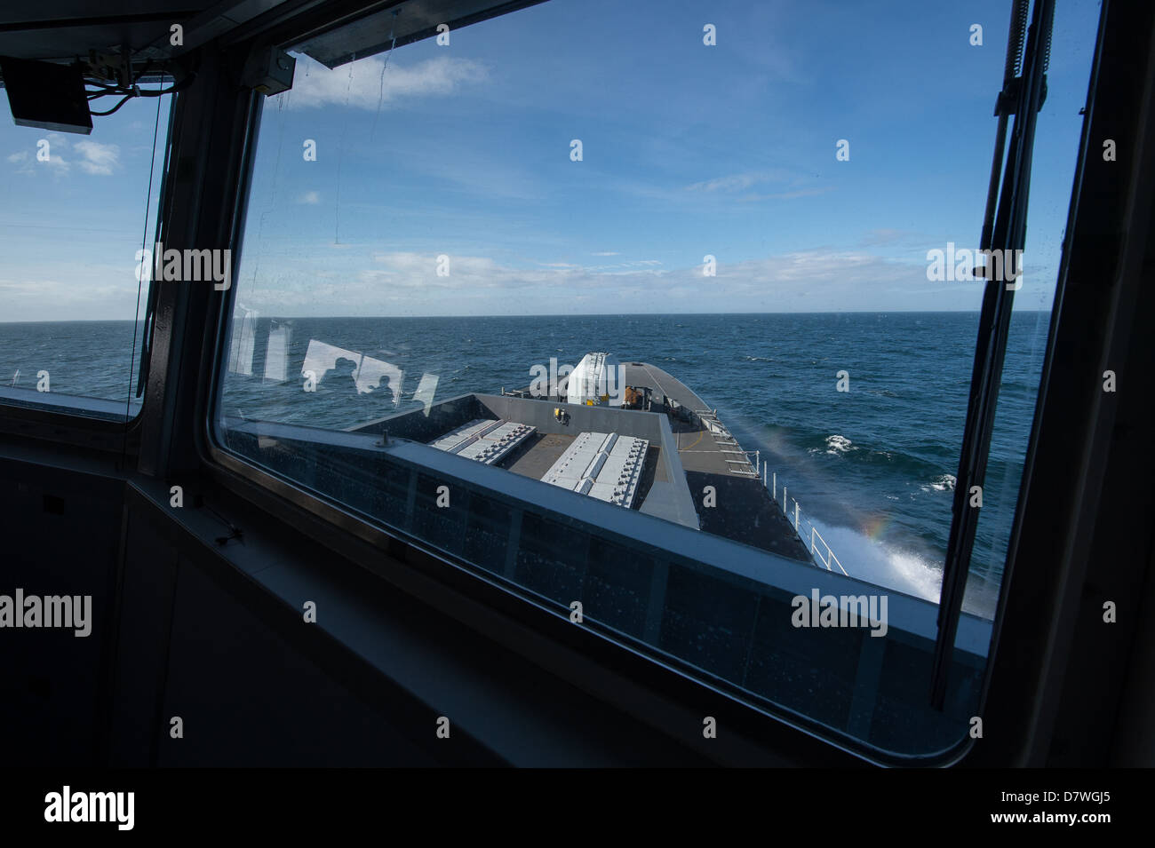 On the bridge of Royal Navy Type 45 destroyer HMS Diamond at sea with ...
