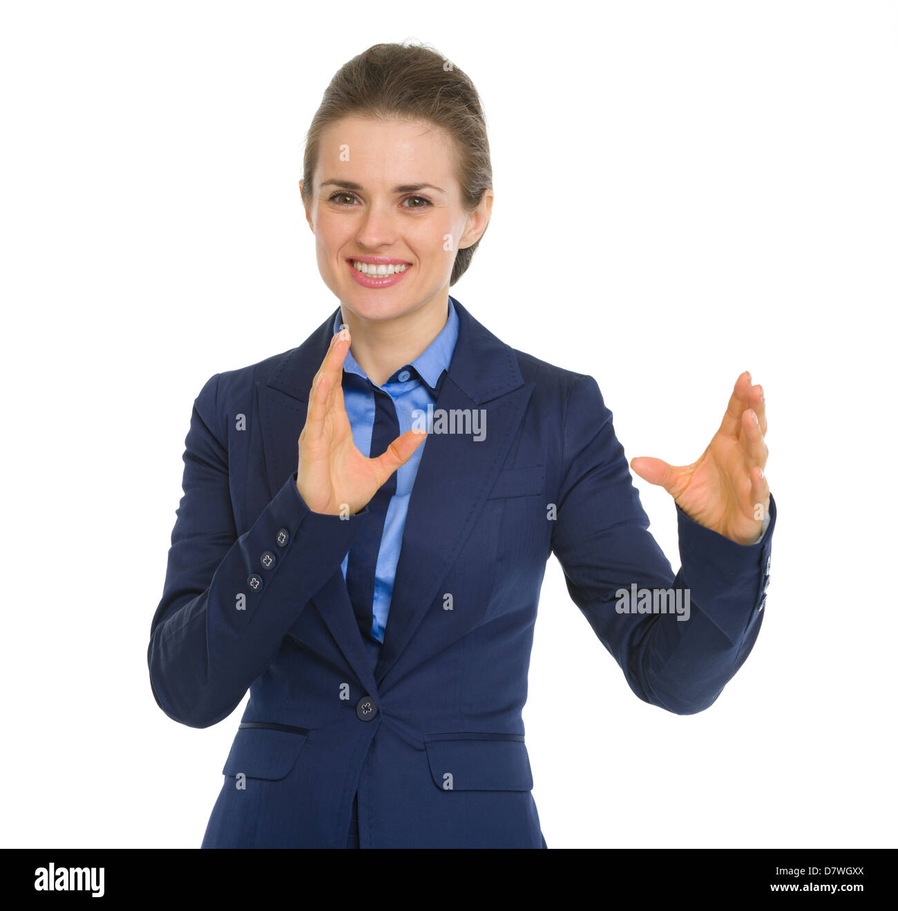 Woman employee showing something hi-res stock photography and images ...