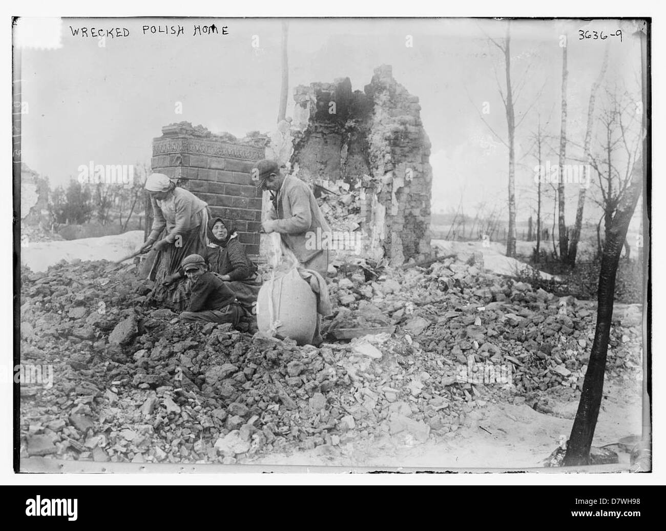 This photograph depicts a damaged Polish home, showcasing the ...