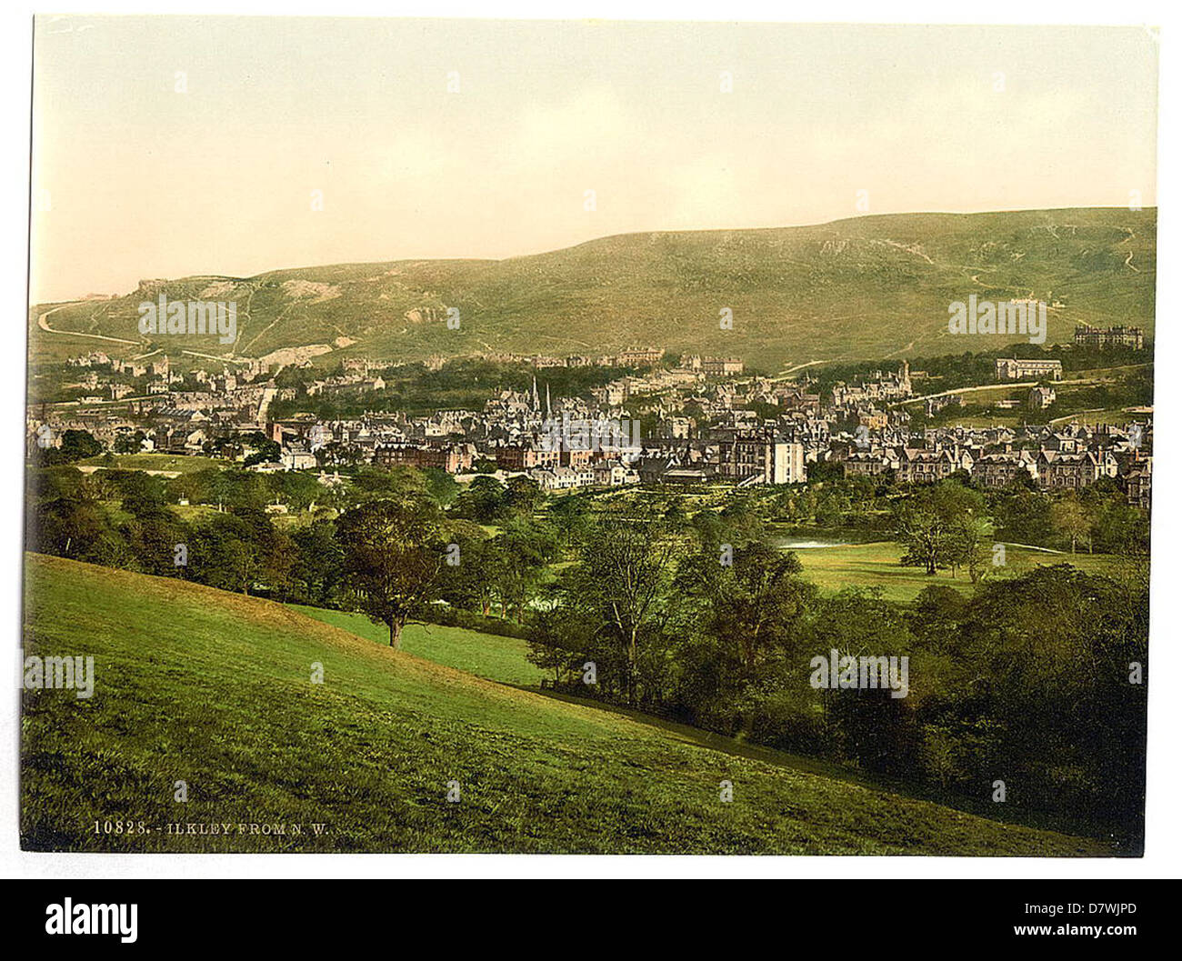 This photograph offers a view from the northwest of Ilkley, a town ...