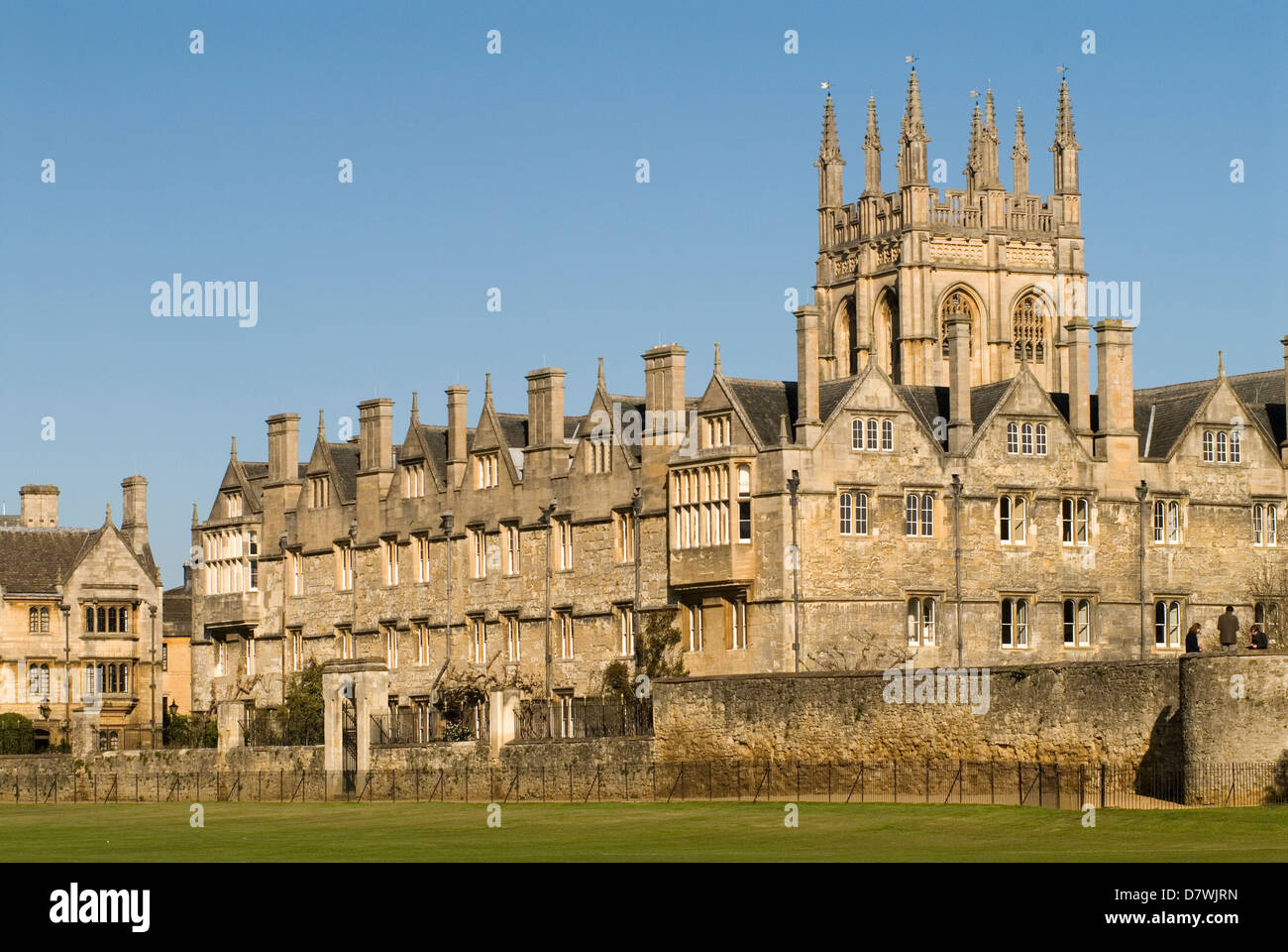 Oxford University. Merton College and Merton College Chapel from across ...