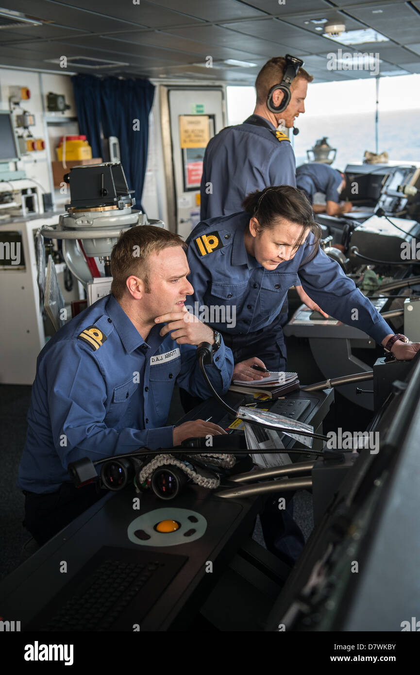 Bridge activity onboard Royal Navy Type 45 destroyer HMS Diamond D45 ...